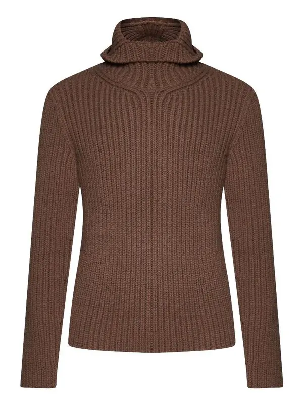 LANVIN Long Sleeved Hooded Knitted Jumper - Brown