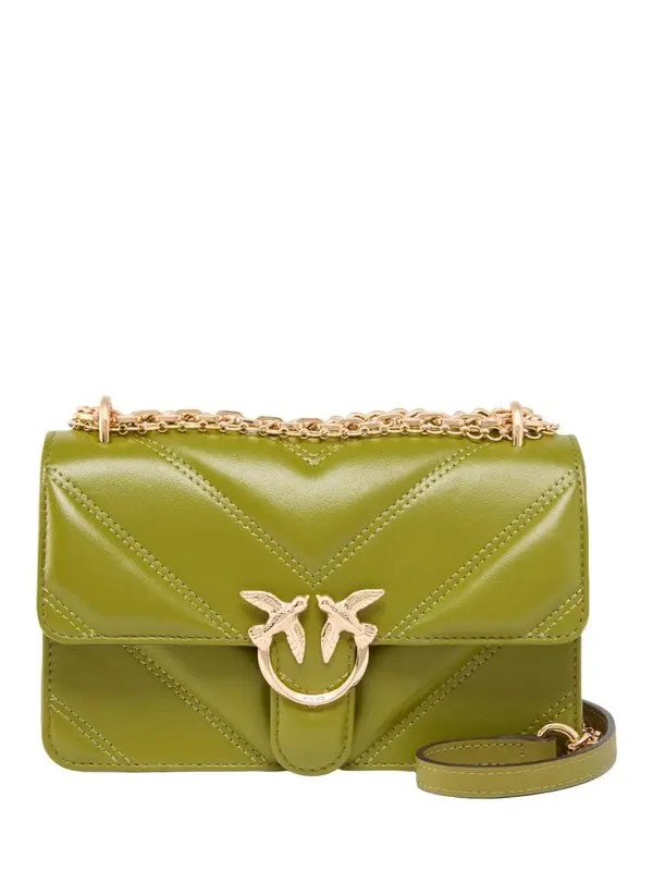 Pinko Quilted Leather Chain Clutch With Bird Detail - Brown