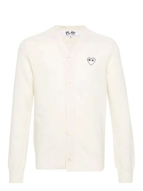 Play Comme Des Garcon Heart-patch Wool Cardigan - Natural