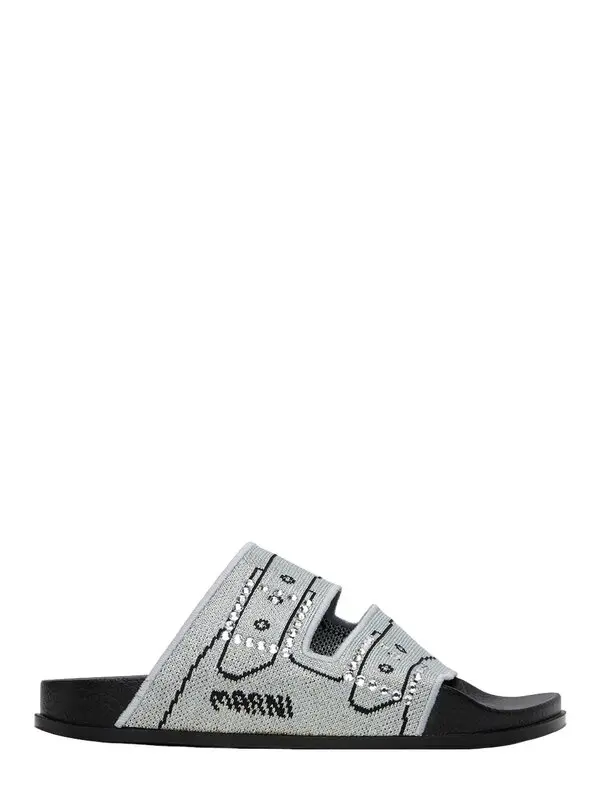 Marni Jacquard Logo Embellished Open Toe Flip Flops - Gray