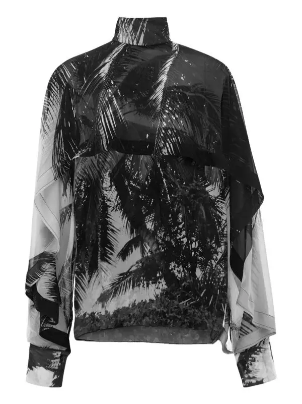 FERRAGAMO Trinidad Print Georgette Shirt - Light Gray/black