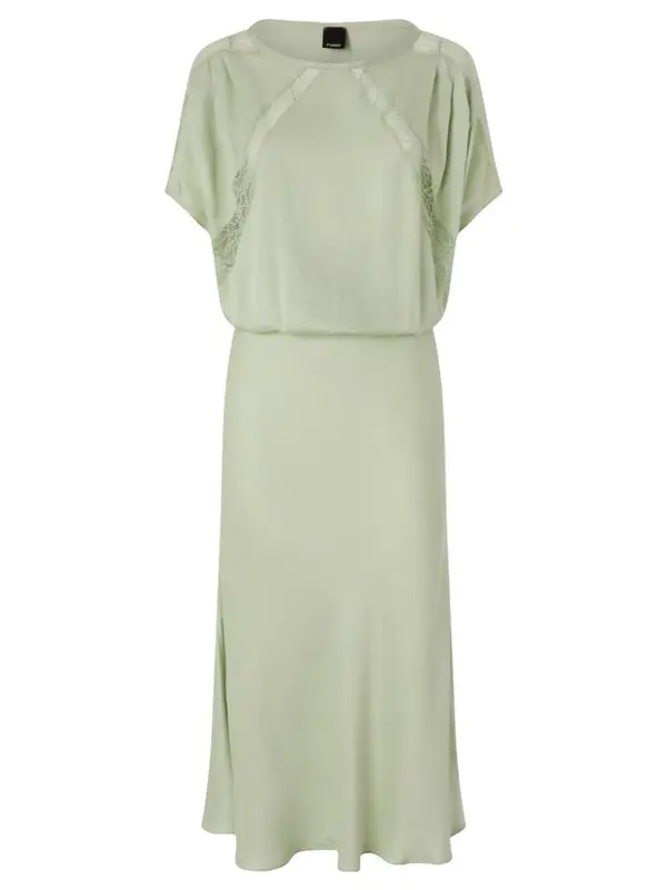 Pinko Short Sleeve Midi Dress With Lace Details - Sage Green