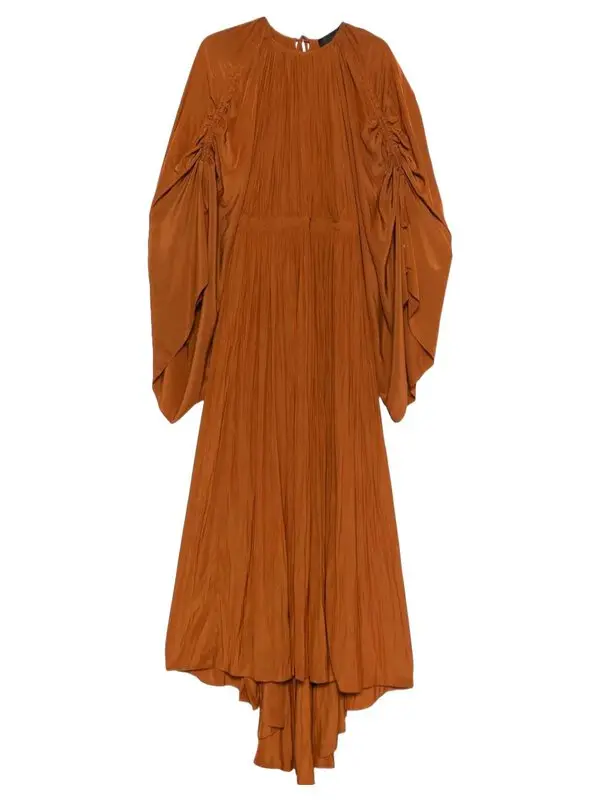 LANVIN Long Sleeve Pleated Dress - Brown