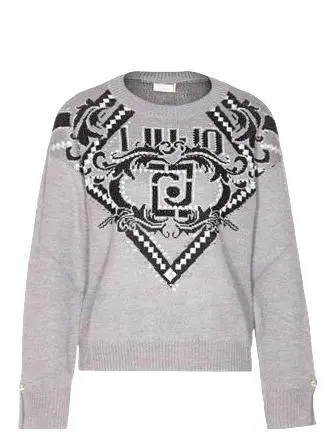 Liu Jo Long Sleeve Crewneck Jumper With Graphic Print - Gray