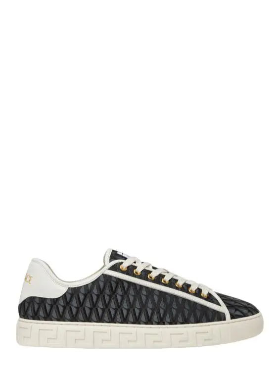 Versace Greca Lace-up Sneakers - Black And White