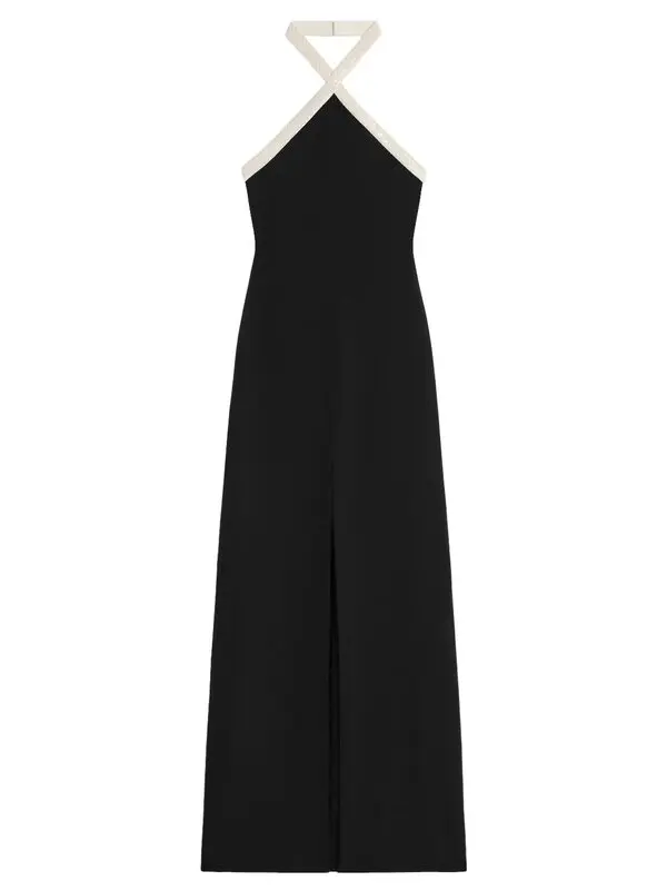 Celine Column Dress In Satin-lined Crepe With Sequined Ribbons And Open Back - Black
