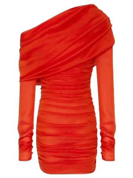 Saint Laurent Ruched One-shoulder Dress - Red