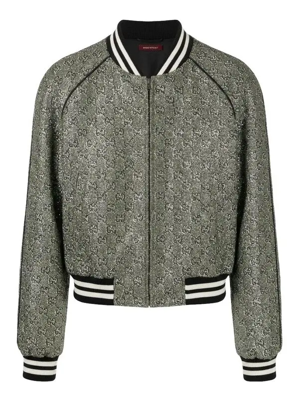 Gucci Embroidered Tweed Bomber Jacket - Grey
