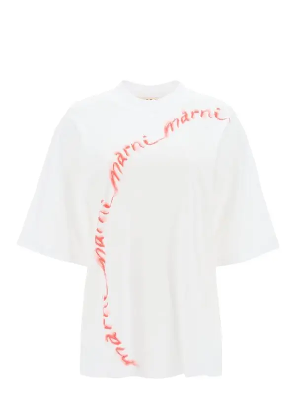 Marni Logo Printed Oversized T-shirt - White