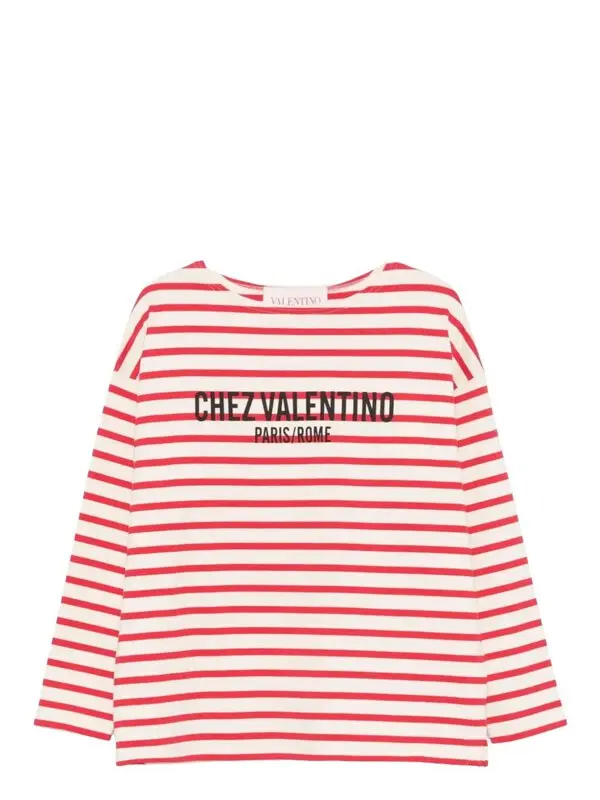 Valentino Garavani Striped Logo Printed Crewneck T-shirt - No