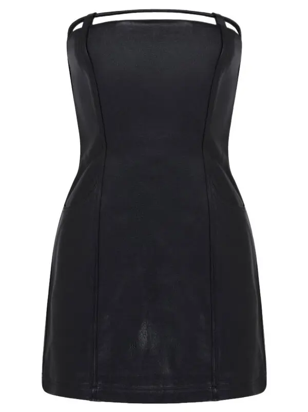 David Koma Leather Mini Dress With Pocket Detail - Black