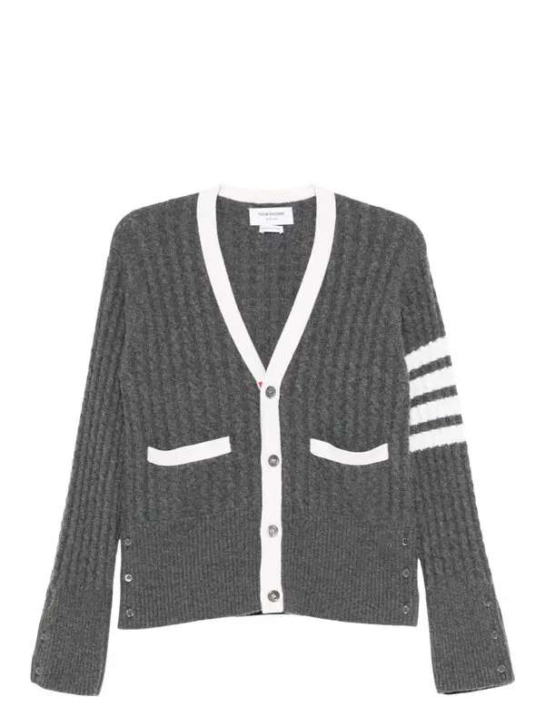 Thom Browne 4-bar V-neck Cardigan - Medium Gray