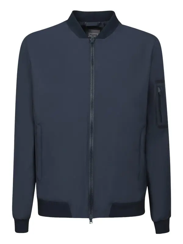 Herno Logo Printed Lightweight Zip-up Jacket - Navy
