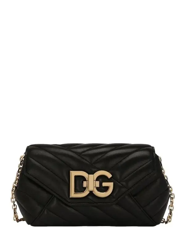 Dolce & Gabbana Quilted Logo Plaque Crossbody Bag - Black