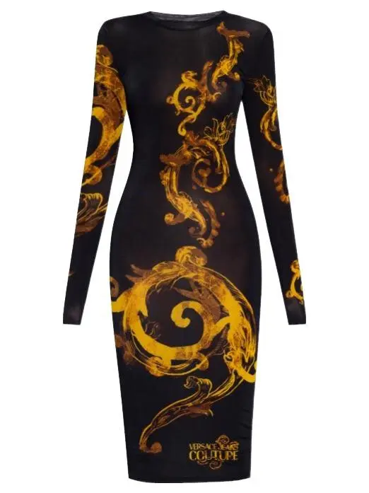 Versace Long-sleeved Midi Dress - Black