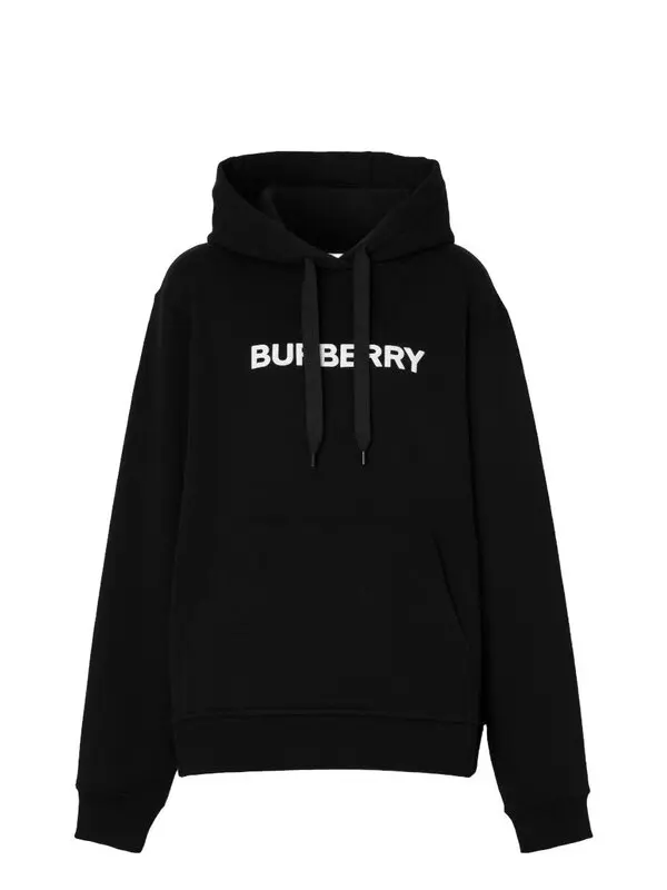 Burberry Logo Printed Drawstring Hoodie - Black