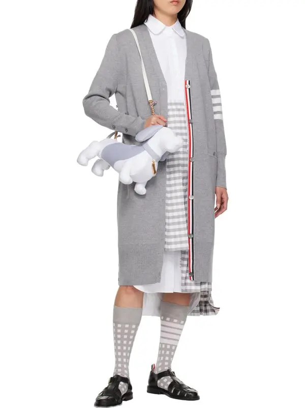 Thom Browne 4-bar Detail Longline Cardigan - Light Gray