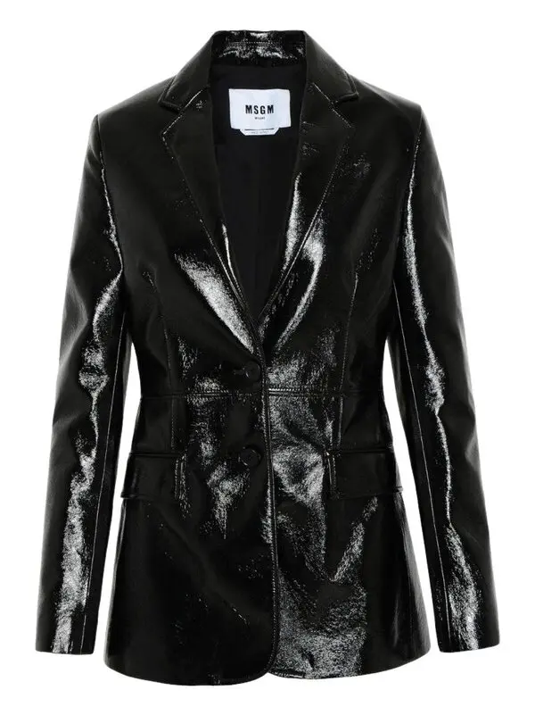 MSGM Faux-leather Single-breasted Blazer With Button Detail - Black