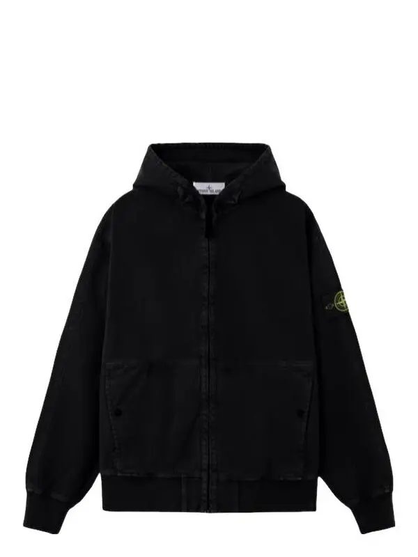 Stone Island Oversized Zip-up Hooded Jacket With Pockets - Black