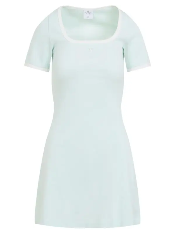COURREGES Short Sleeve Dress With Logo Detail - Light Mint