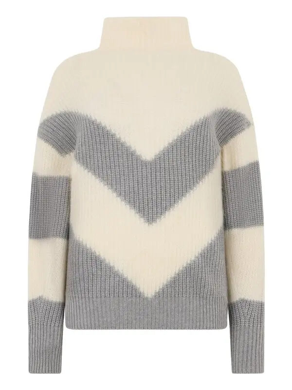 Peserico High Neck Jumper With Chevron Stripes - Gray