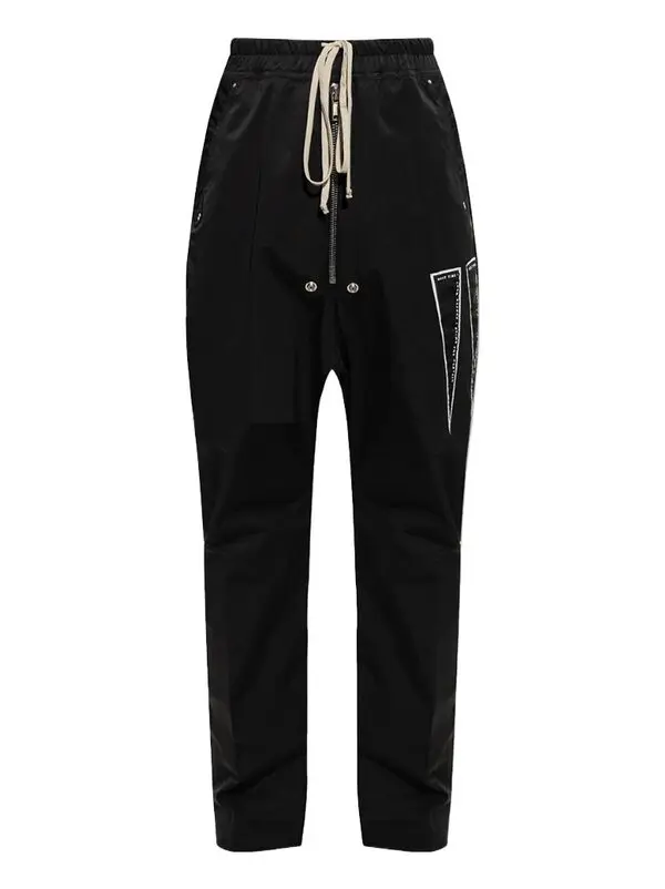 Rick Owens Drop-crotch Trousers With Logo Appliques - Black