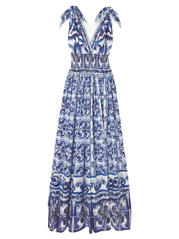 Dolce & Gabbana Graphic Print Sleeveless Maxi Dress - Blue