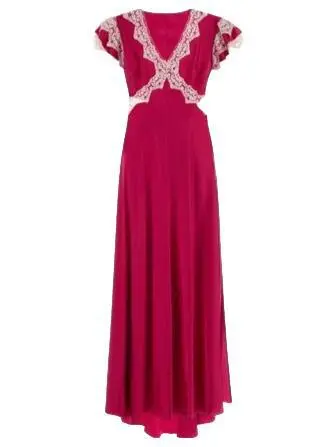 Alberta Ferretti Lace Trim Maxi Dress - Red
