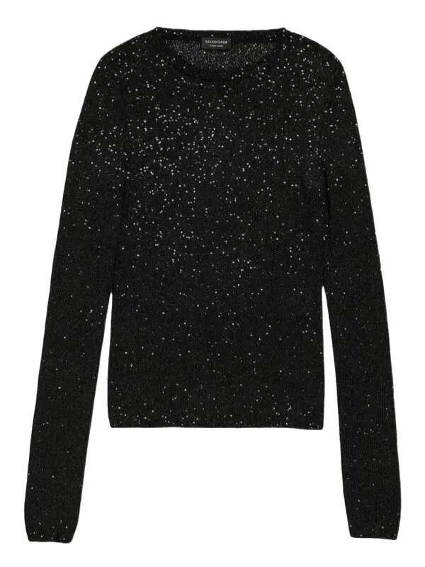 Balenciaga Sequined Round Neck Sweater - Navy