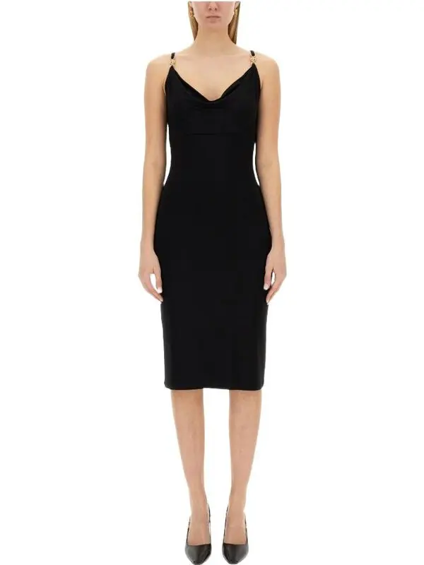 Versace Sleeveless Cowl Neck Midi Dress - Black