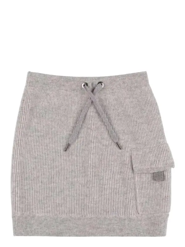 Brunello Cucinelli Ribbed Cashmere Knit Mini Skirt - Gray