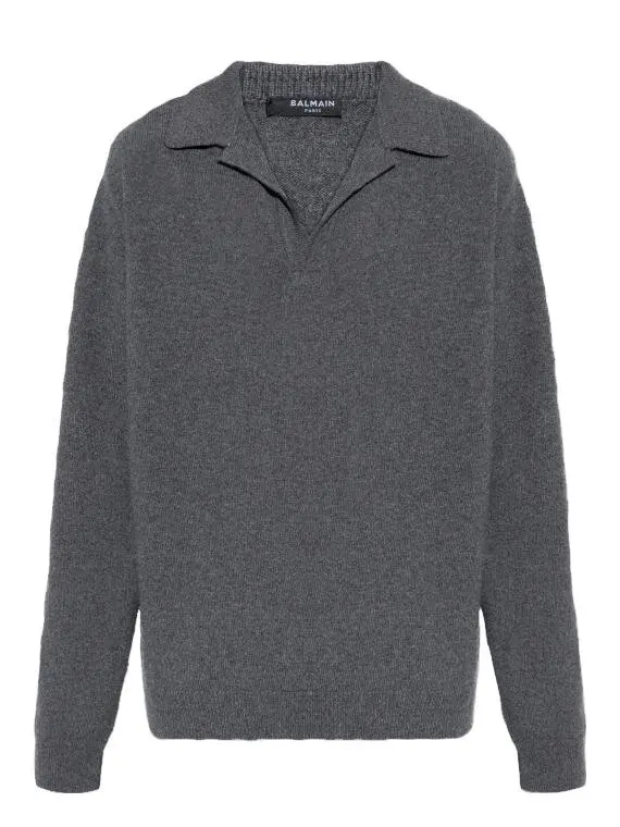 Balmain Collared Knit Long-sleeve Sweater - Grey