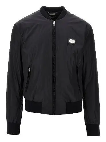 Dolce & Gabbana Logo Plaque Zip-up Bomber Jacket - Black