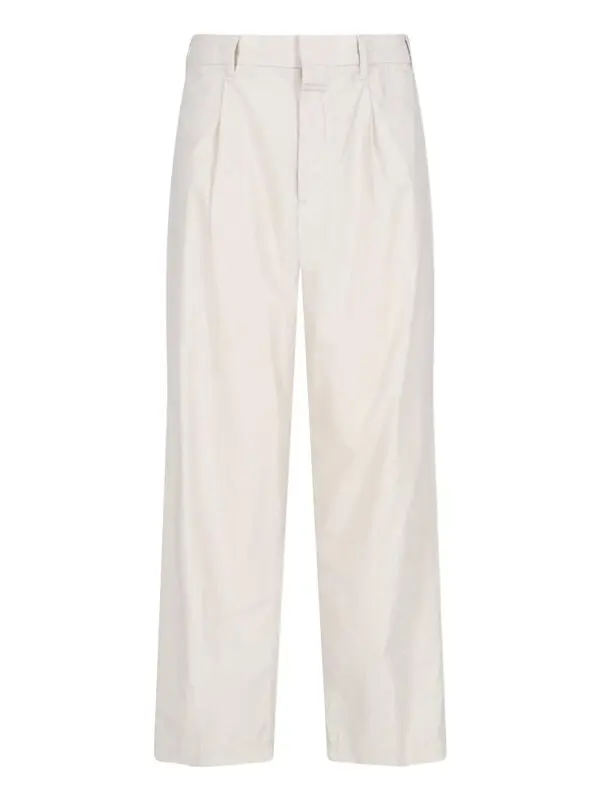 Closed Pleated Wide Leg Pants - Beige