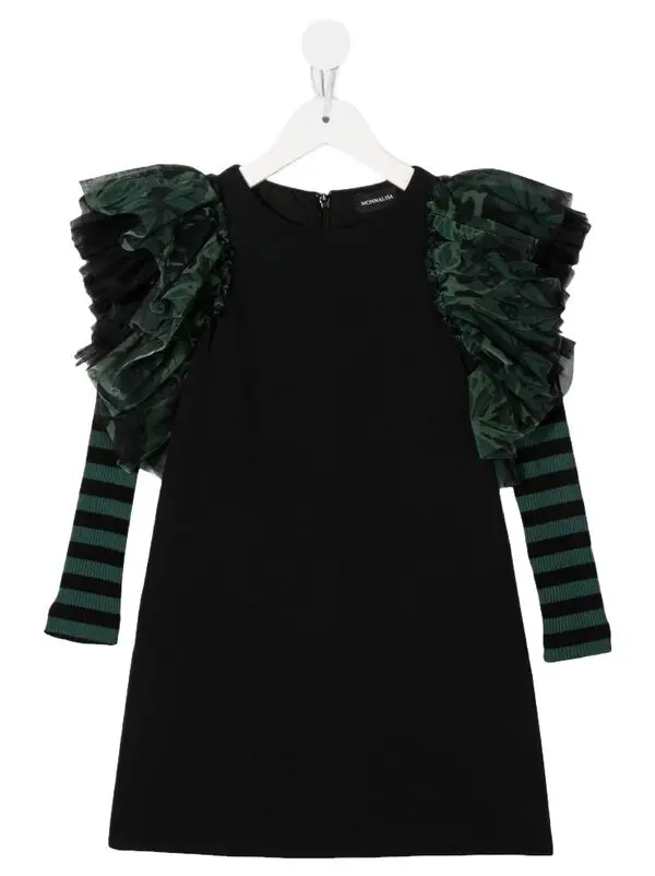 Monnalisa Contrast Ruffled Sleeve Dress - Black