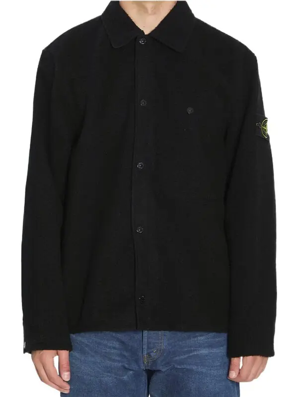 Stone Island Logo Patch Overshirt - Black