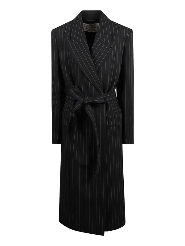 Acne Studios Belted Pinstripe Tailored Coat - Black