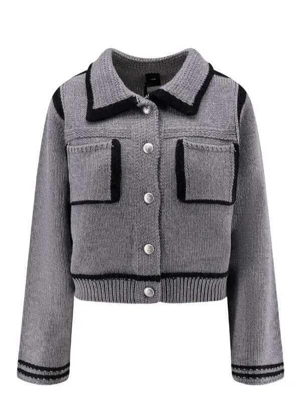 Pinko Wool Buttoned Cardigan With Lapel Collar - Gray