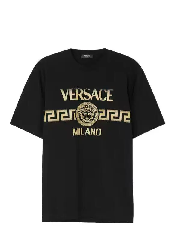 Versace Logo Printed Crewneck T-shirt - Black