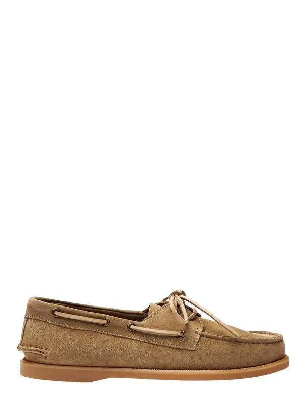 SCAROSSO Morgan Round-toe Lace-up Boat Shoes - Beige