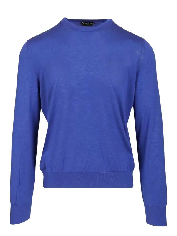 TOM FORD Crewneck Long-sleeved Pullover With Ribbed Trim - Blue