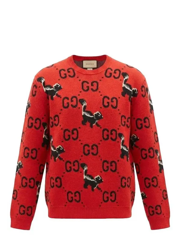 Gucci Gg Skunk Pattern Wool Jumper - Red