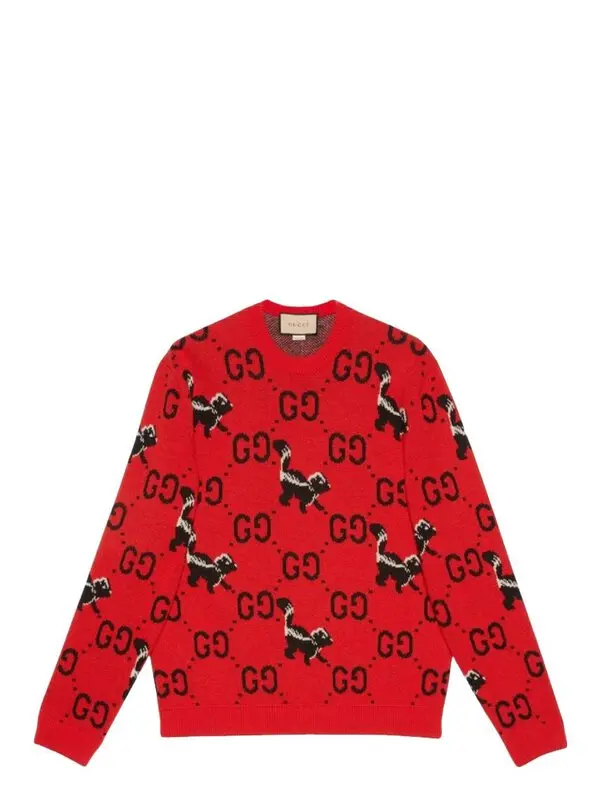 Gucci Gg Skunk Pattern Wool Jumper - Red