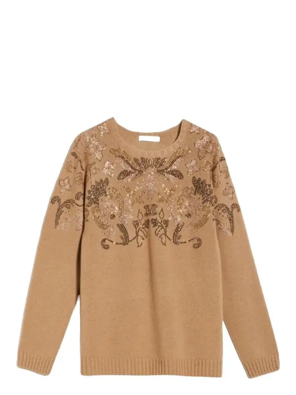 Max Mara Rhinestone Embellished Wool And Cashmere Sweater - Brown