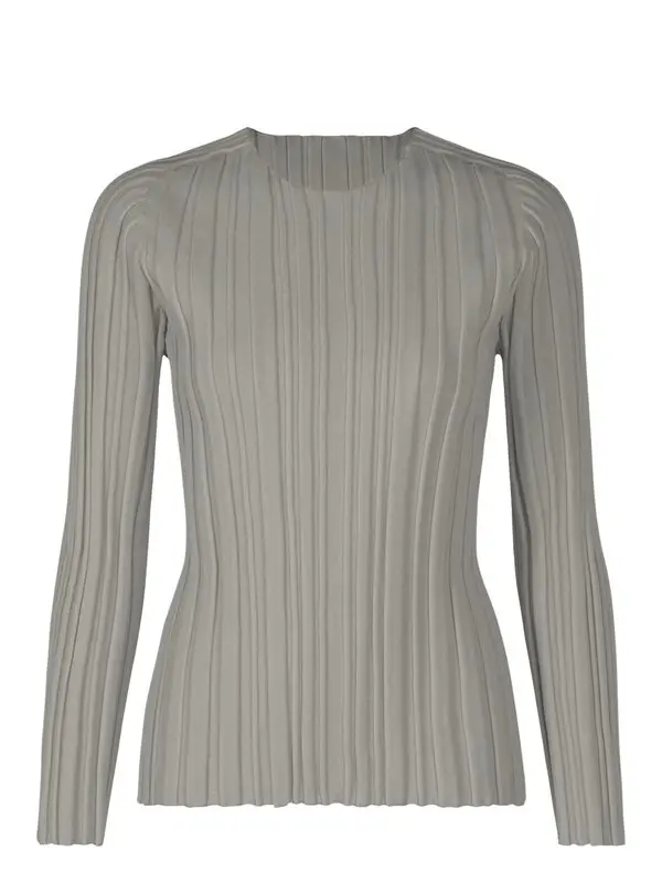 PLEATS PLEASE BY ISSEY MIYAKE Ribbed Knit Crew Neck Top - Grey