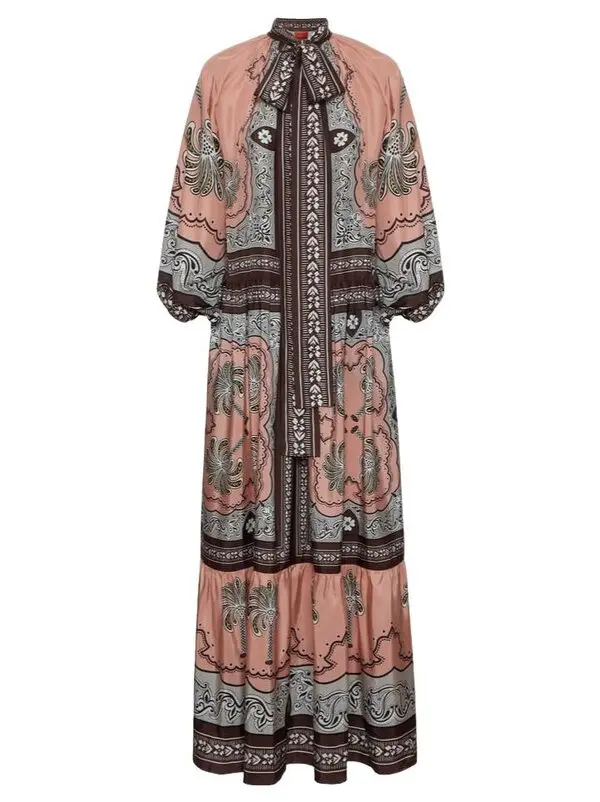 La DoubleJ Printed Maxi Dress With Scarf Neckline - Multicolor