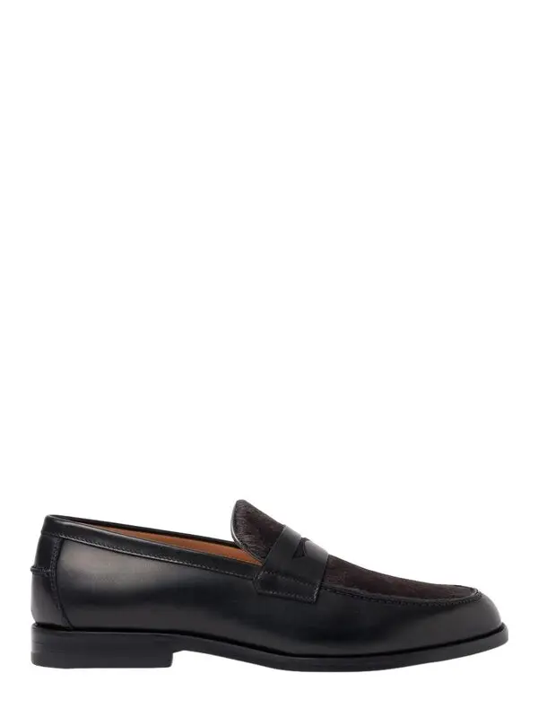 SCAROSSO Round-toe Loafers With Pony-effect Insert - Black