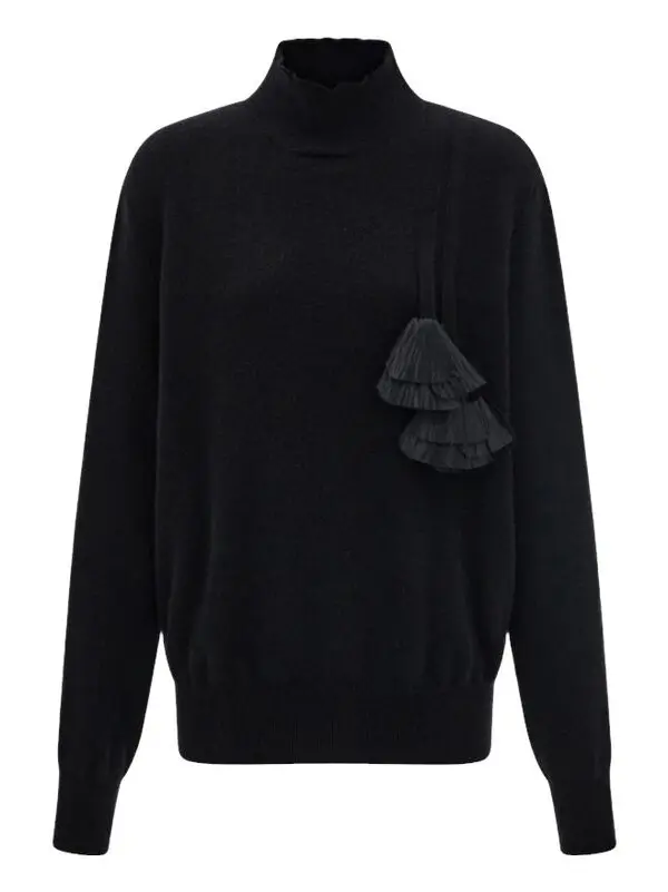 FERRAGAMO Flower Embellished Turtleneck Jumper - Black