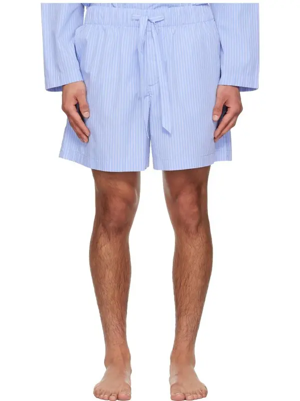 TEKLA Striped Drawstring Pajama Shorts - Blue