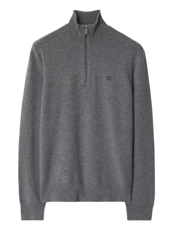 Burberry Cashmere Blend Half-zip Sweater With Equestrian Knight Design - Grey